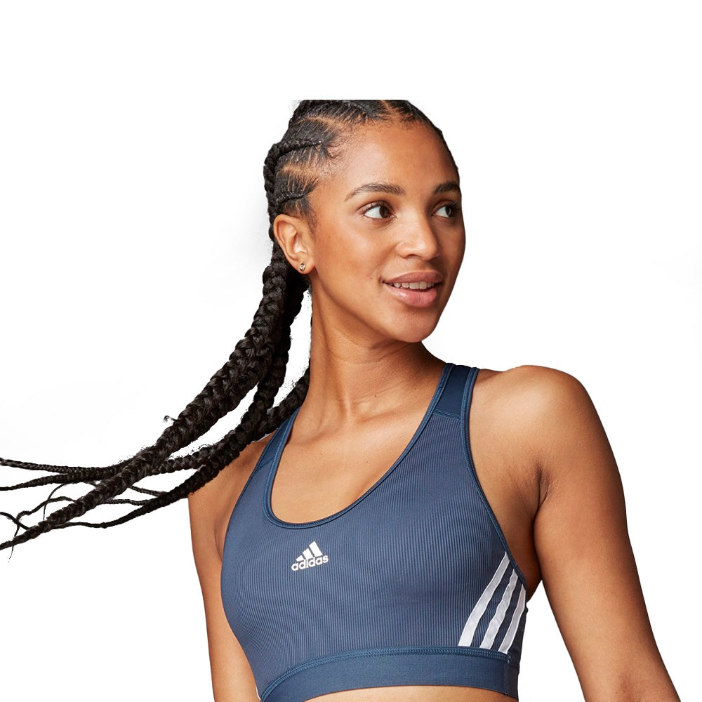 Believe This 3-Stripes Rib Bra - Blue – Dynamic Sports